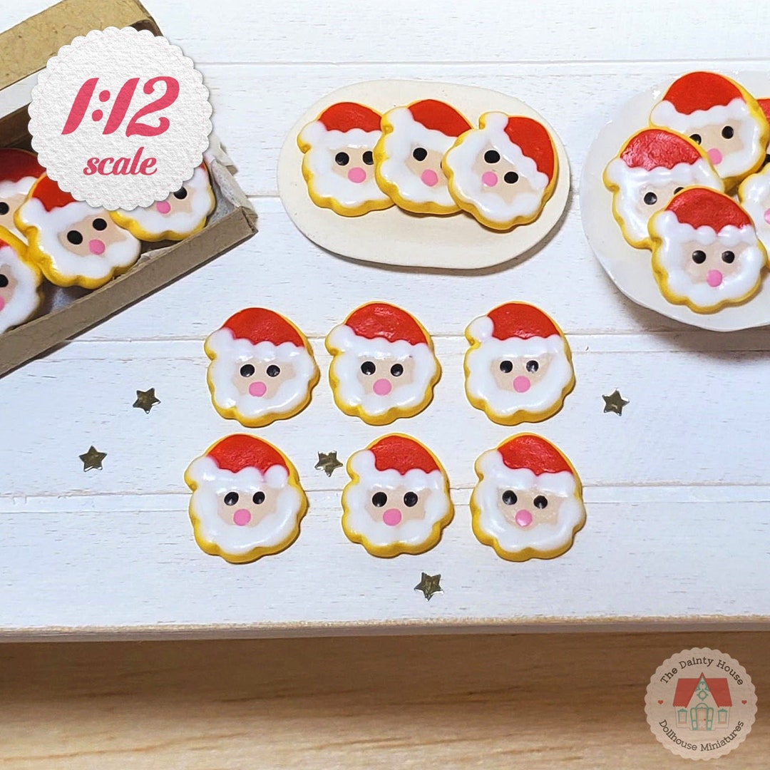 1:12 Miniature Christmas Cookies - Red Santa (6pc), Mini Holiday Sugar ...