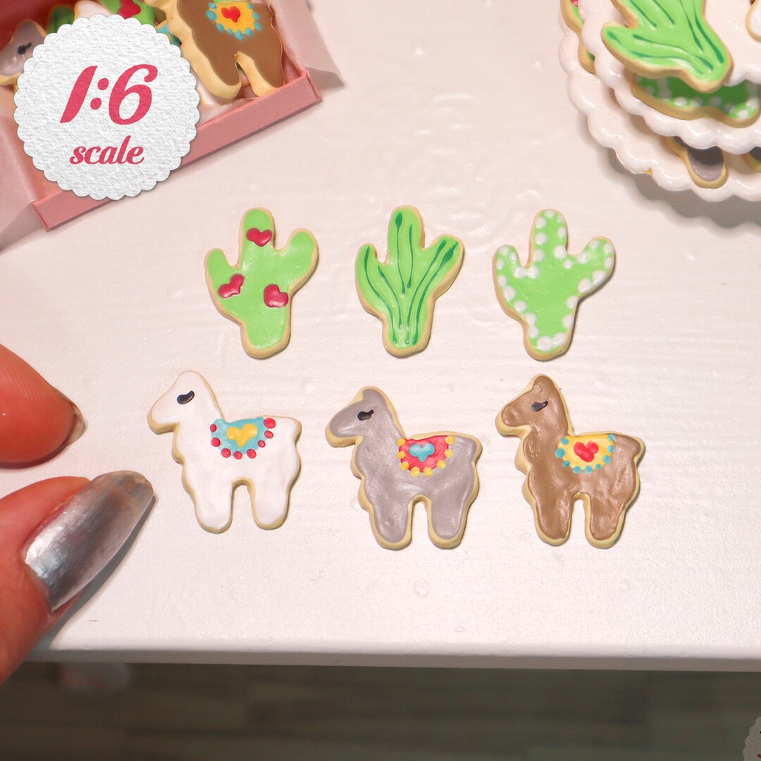 1:6 Miniature Llama Cookies (6pc), Mini Sweets, 1/6 Playscale Dollhouse ...