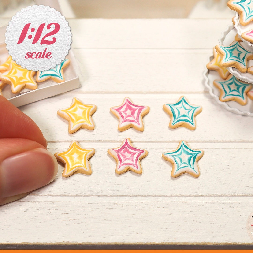 1:12 Miniature Star Cookies - Yellow, Pink, Blue (6pc) Mini Dessert ...