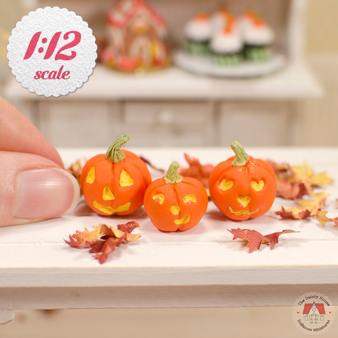 1:12 Scale Miniature Jack-o-lantern Pumpkins (3pc), Dollhouse Pumpkins ...