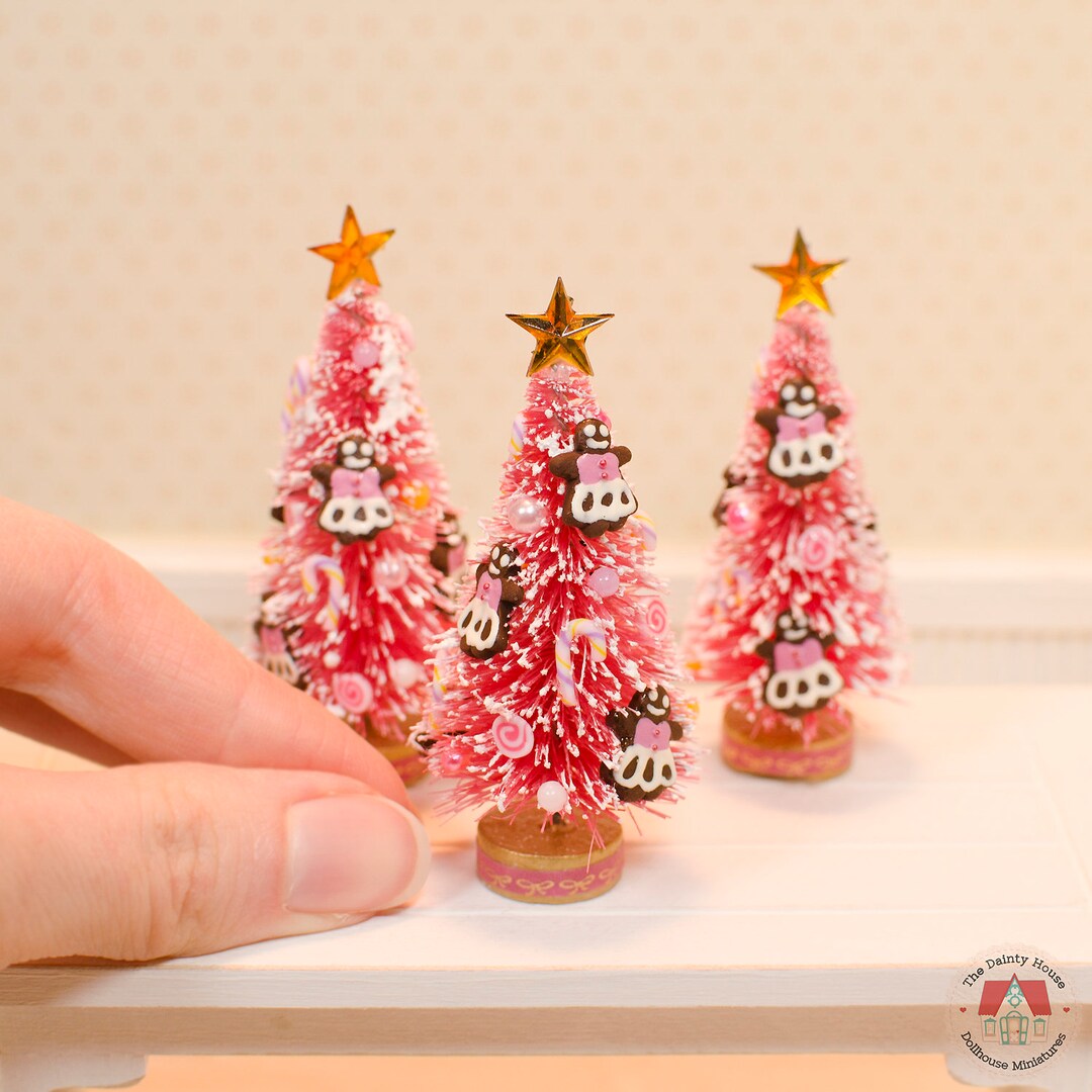 Miniature Gingerbread Pink Christmas Tree small 1:12 Scale - Etsy