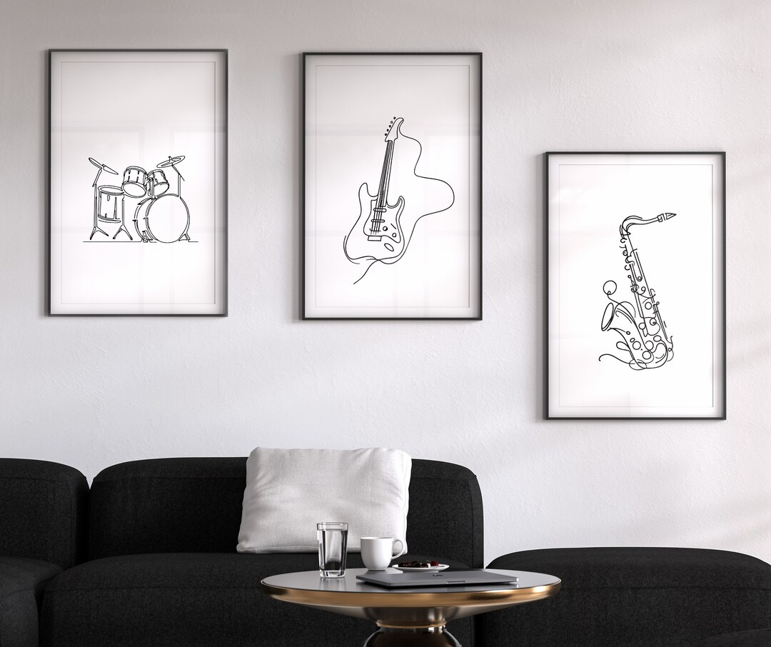 Set of 3 Music Art, Modern Music Posters, Guitar Wall Print, Drums Wall ...
