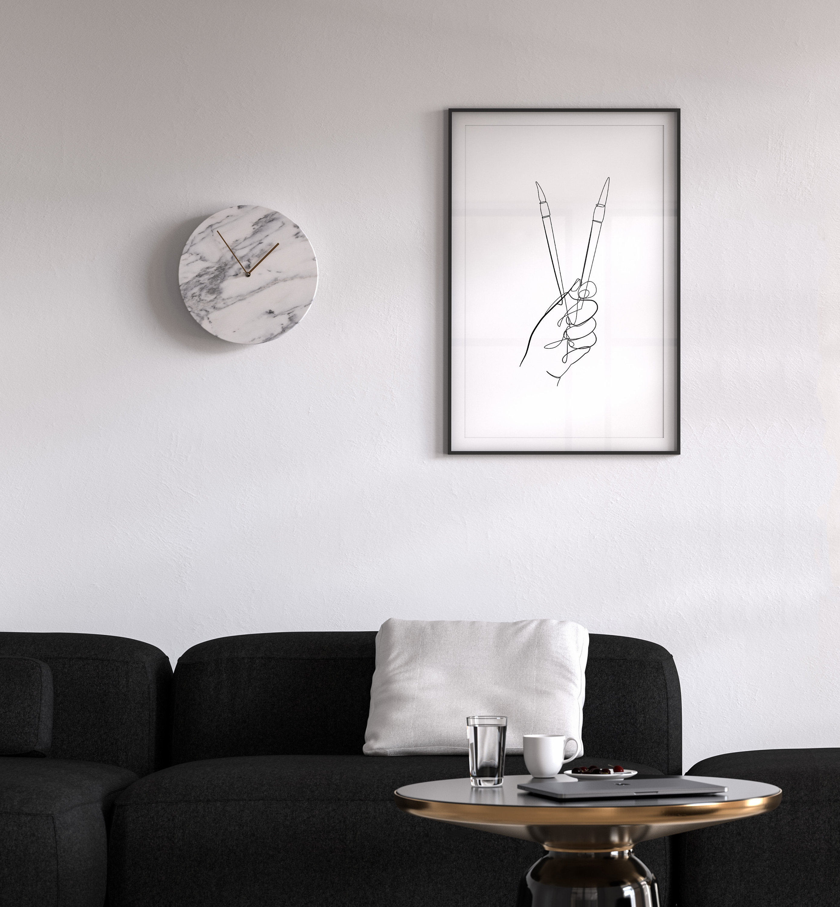 Hand Line Art Printable Wall Artwork Decor, Paint Brushes Drawing ...