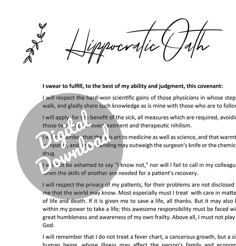 Oath of Hippocrates Art, Medical Art, Doctor Office Decor, Medical ...