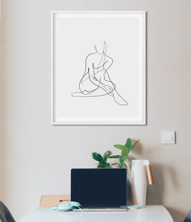 Female Figure Art, Curvy Woman Line Art Print, Feminine Line Drawing ...