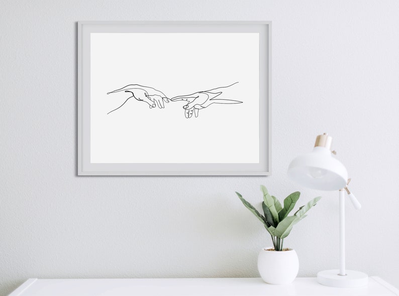 Creation of Adam Line Art Print, Hand of God Art Printable Wall Artwork ...