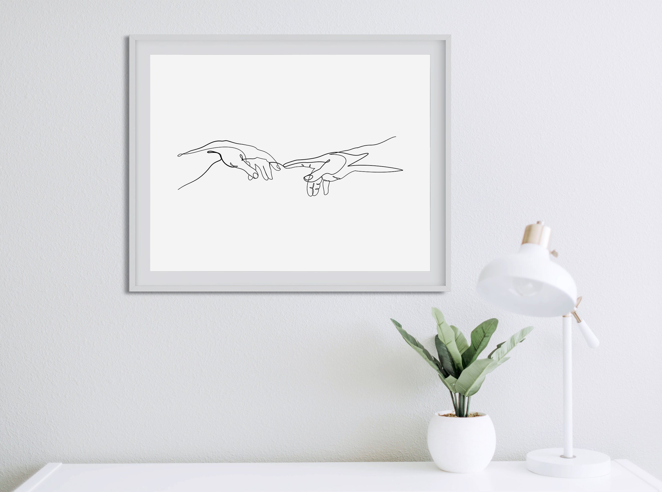 Creation of Adam Line Art Print Hand of God Art Printable | Etsy