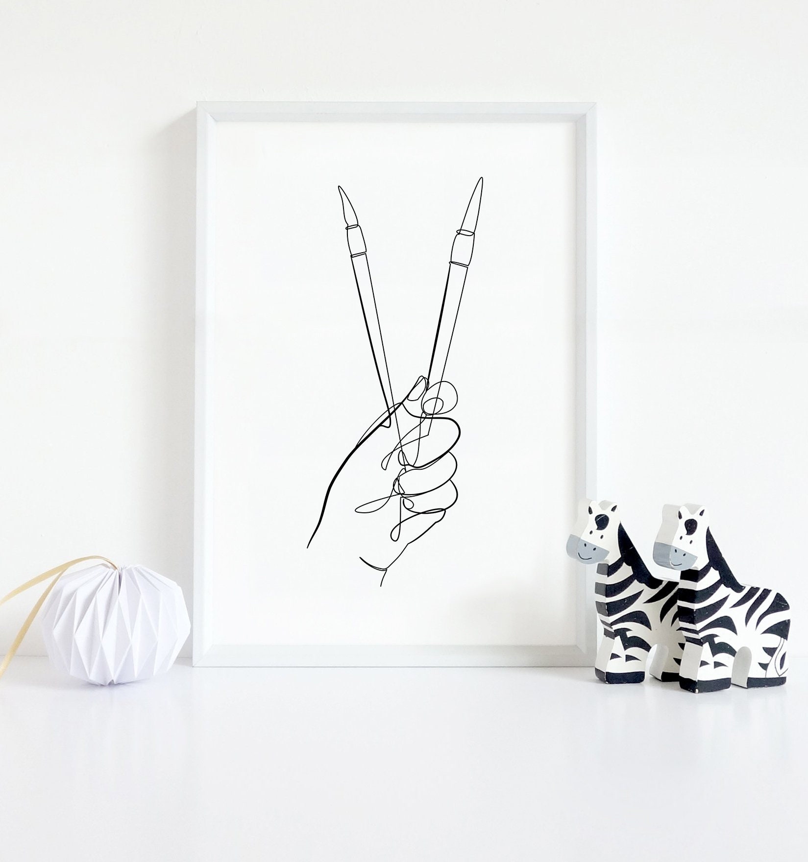 Hand Line Art Printable Wall Artwork Decor, Paint Brushes Drawing ...