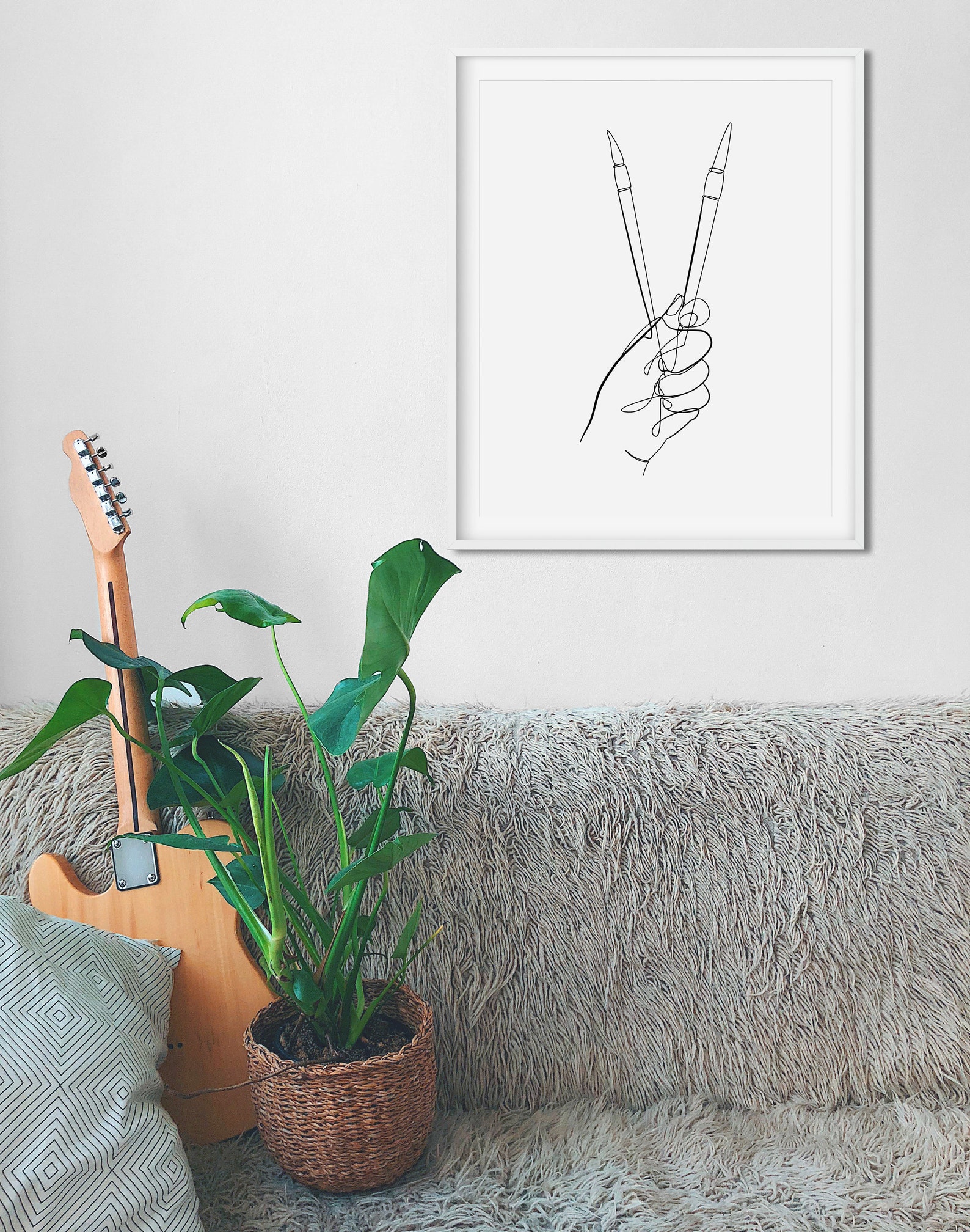 Hand Line Art Printable Wall Artwork Decor, Paint Brushes Drawing ...