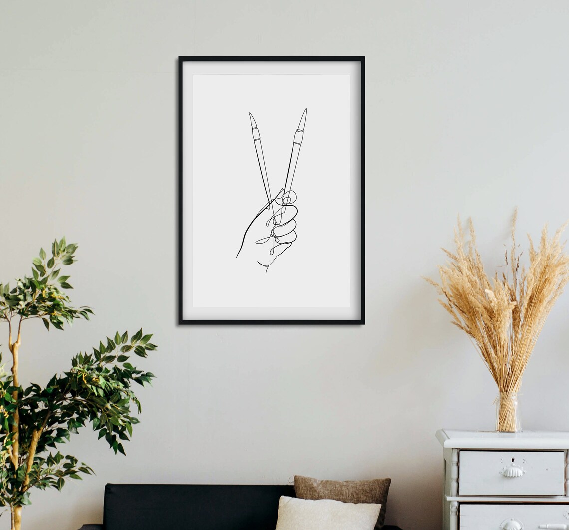 Hand Line Art Printable Wall Artwork Decor, Paint Brushes Drawing ...