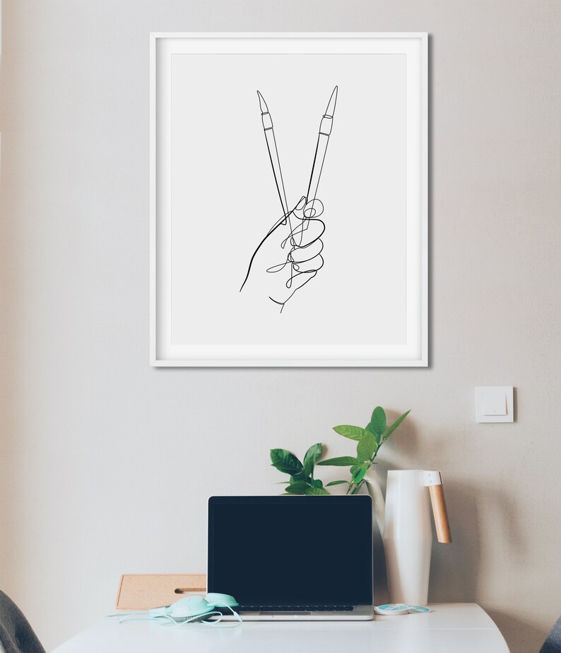 Hand Line Art Printable Wall Artwork Decor, Paint Brushes Drawing ...