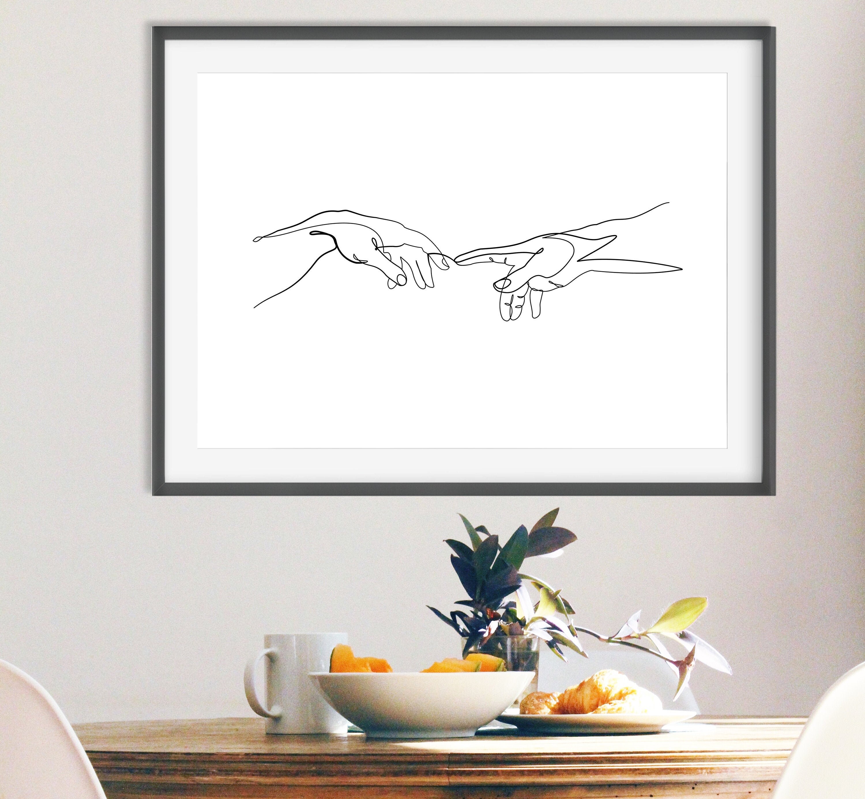 Creation of Adam Line Art Print Hand of God Art Printable | Etsy