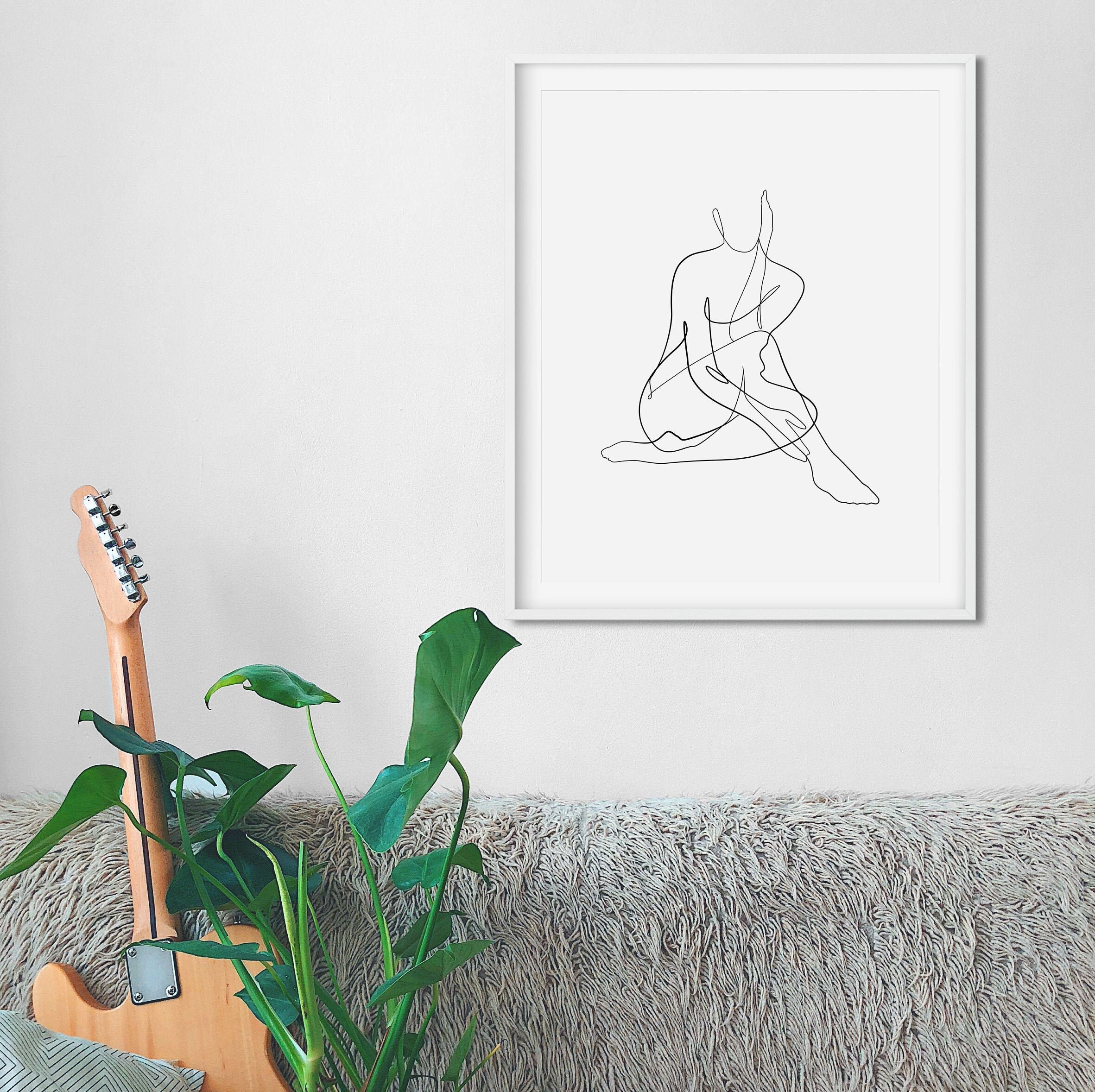Female Figure Art, Curvy Woman Line Art Print, Feminine Line Drawing ...
