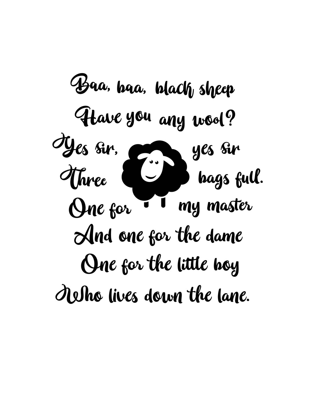 Nursery Rhyme Baa Baa Black Sheep Instant Download Print, Nursery Room ...