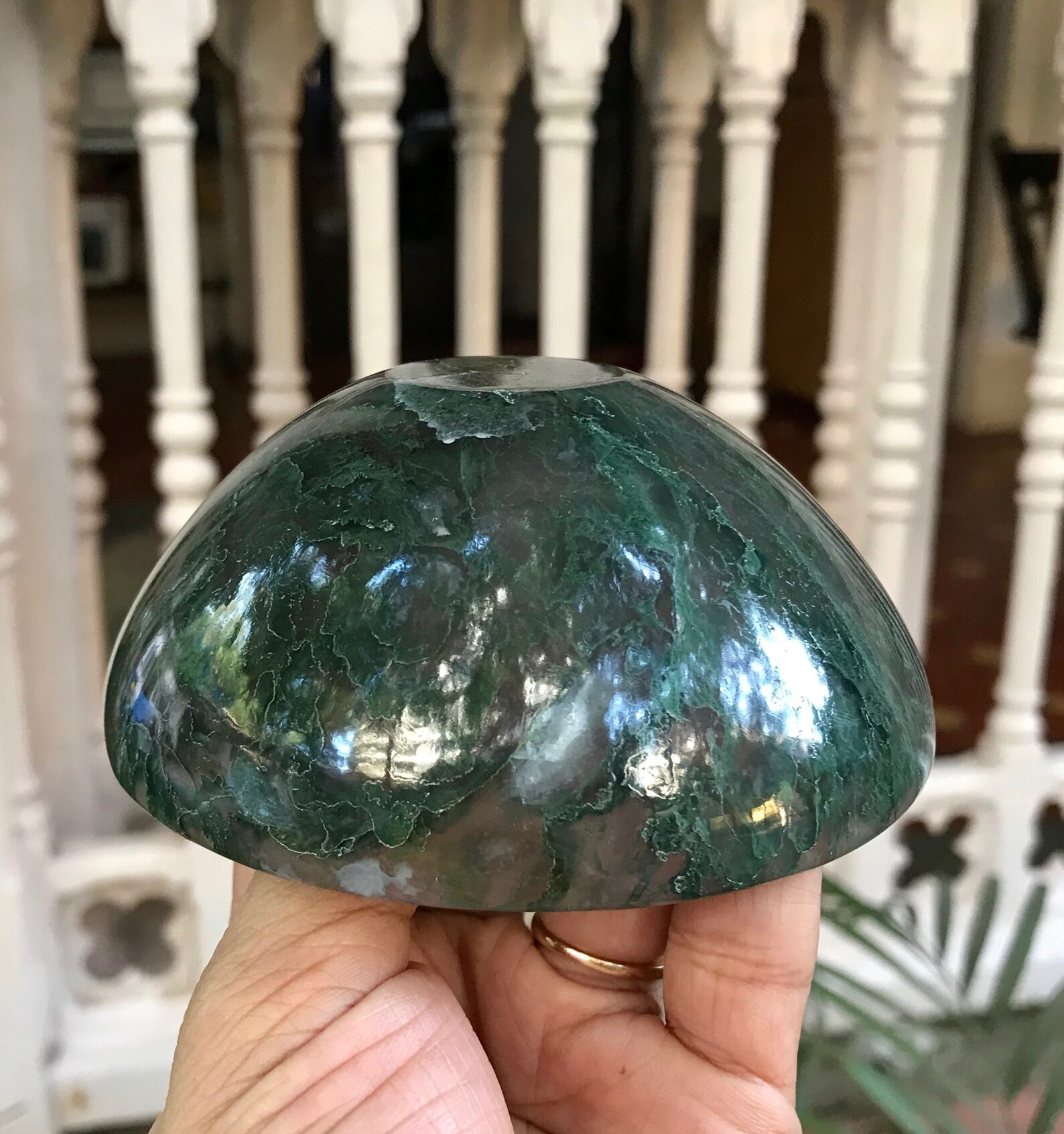 Beautiful Handcarved Natural Moss Agate Bowl | Etsy