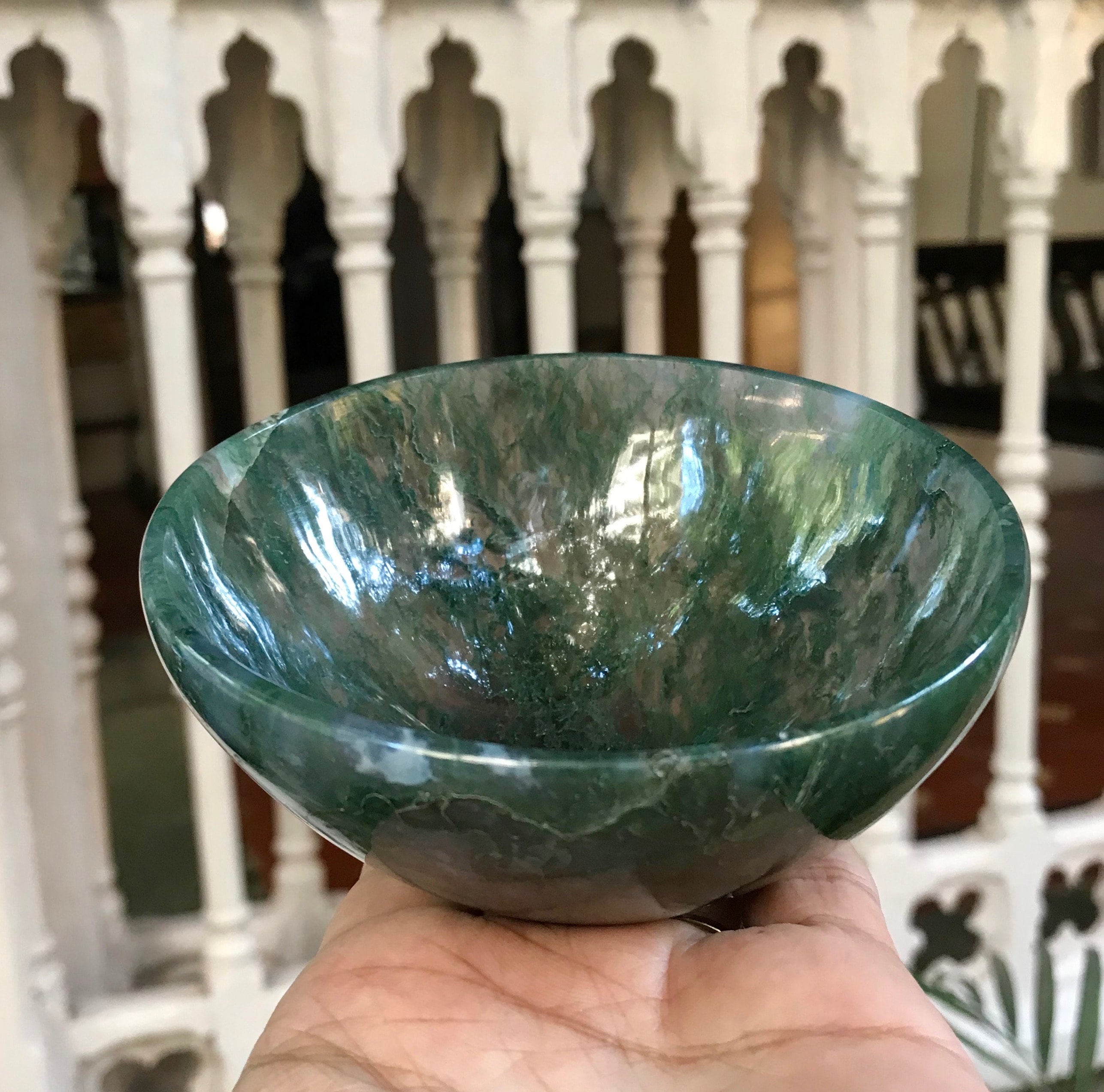 Beautiful Handcarved Natural Moss Agate Bowl | Etsy