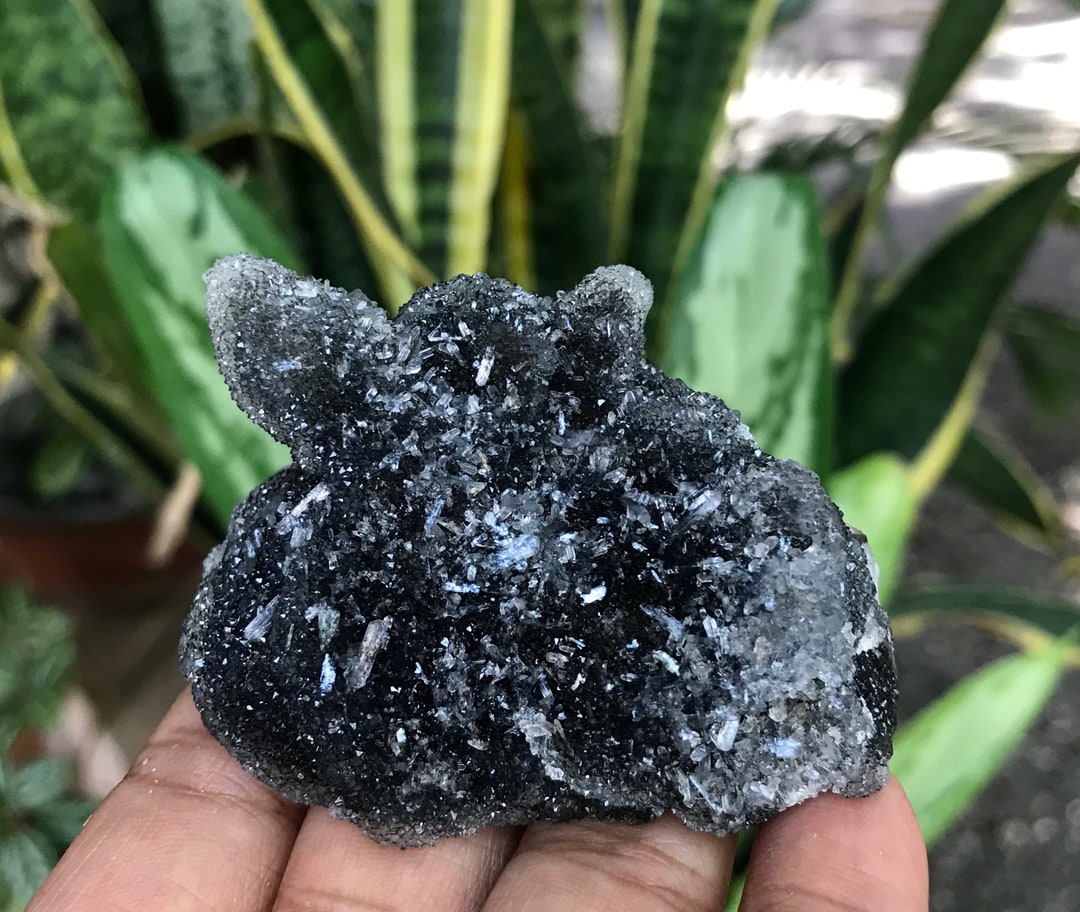 Beautiful Natural Druisy/drusy Black Chalcedony Crystal With Tiny White ...