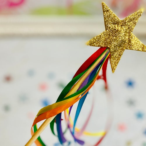 Rainbow Magic Wand. Gold Glitter Wand. Fairy Wand. Rainbow | Etsy