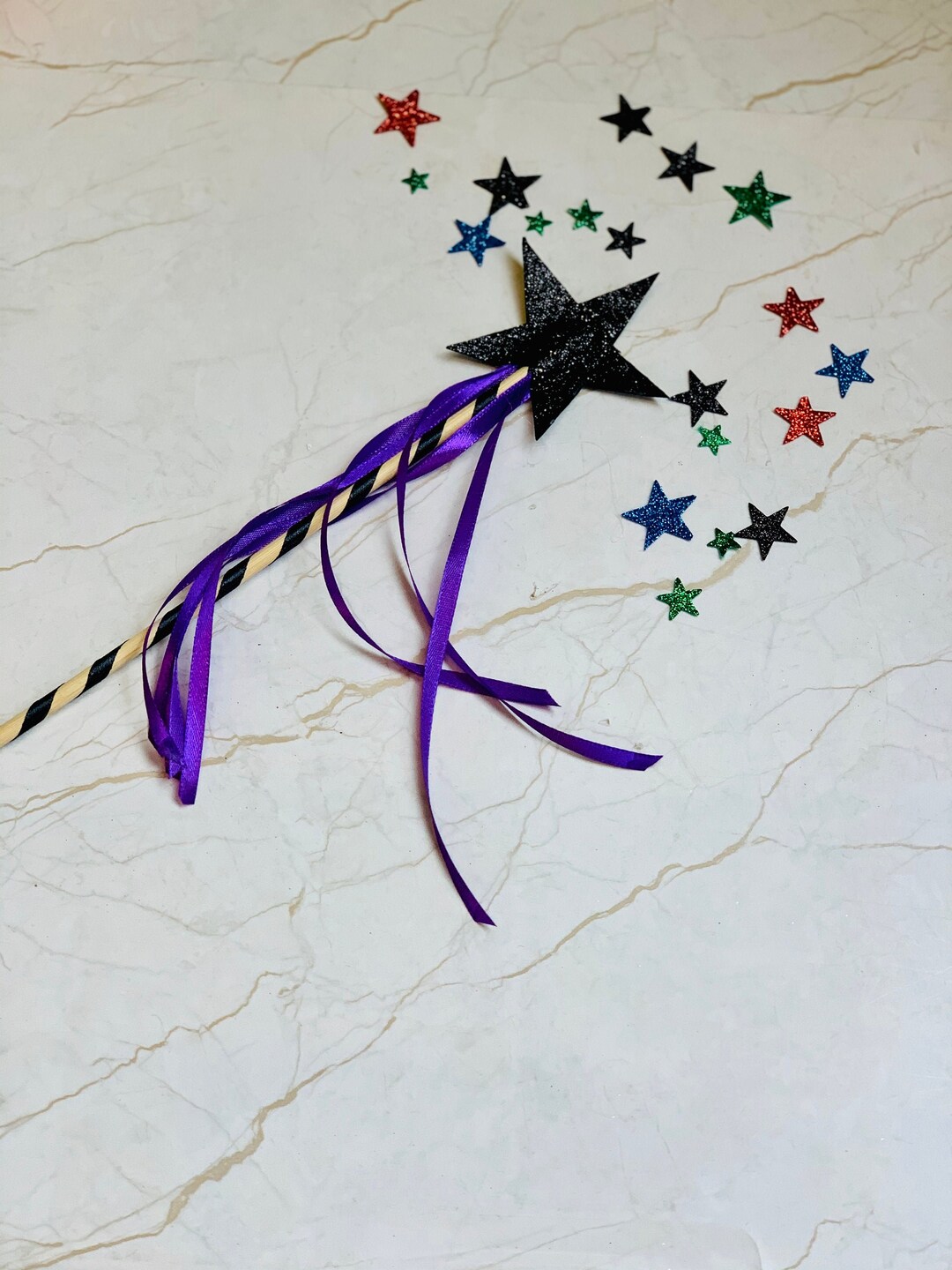 Halloween Magic Wand With Black Glitter Star and Purple Ribbons ...