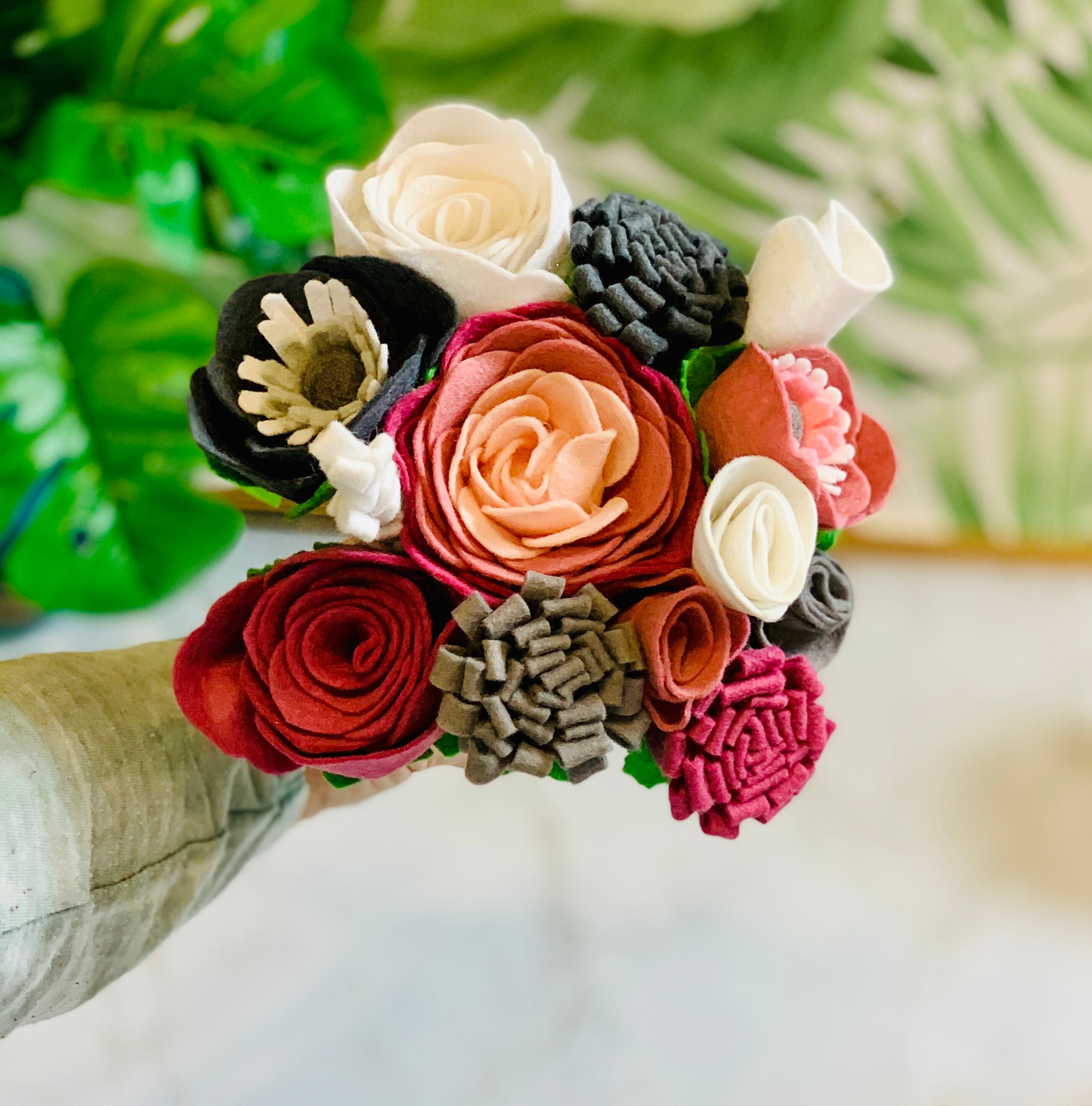 Dusky Pink Grey and White Felt Flowers - Etsy