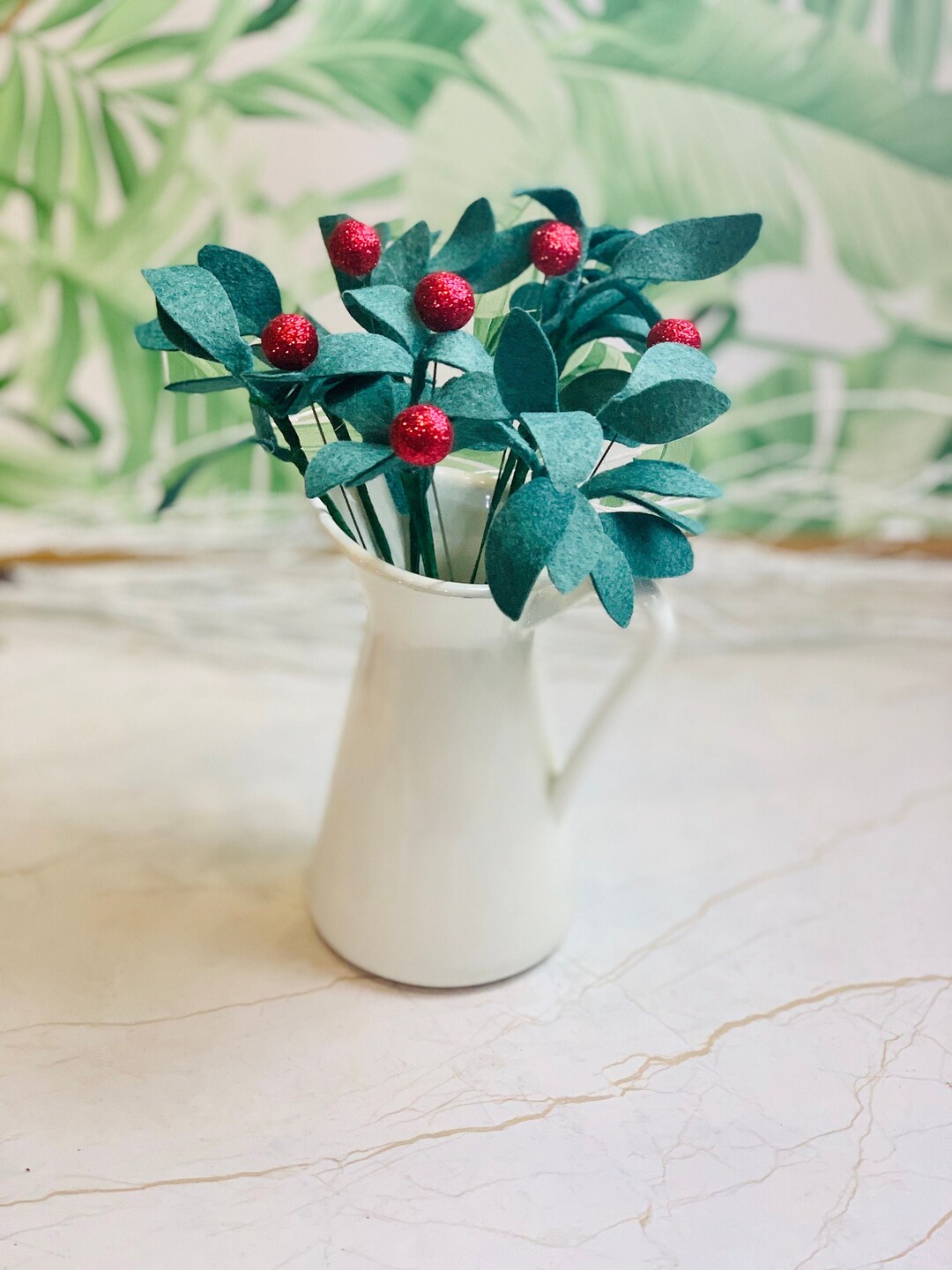 Christmas Table Decoration With Felt Sage and Glitter Berries - Etsy
