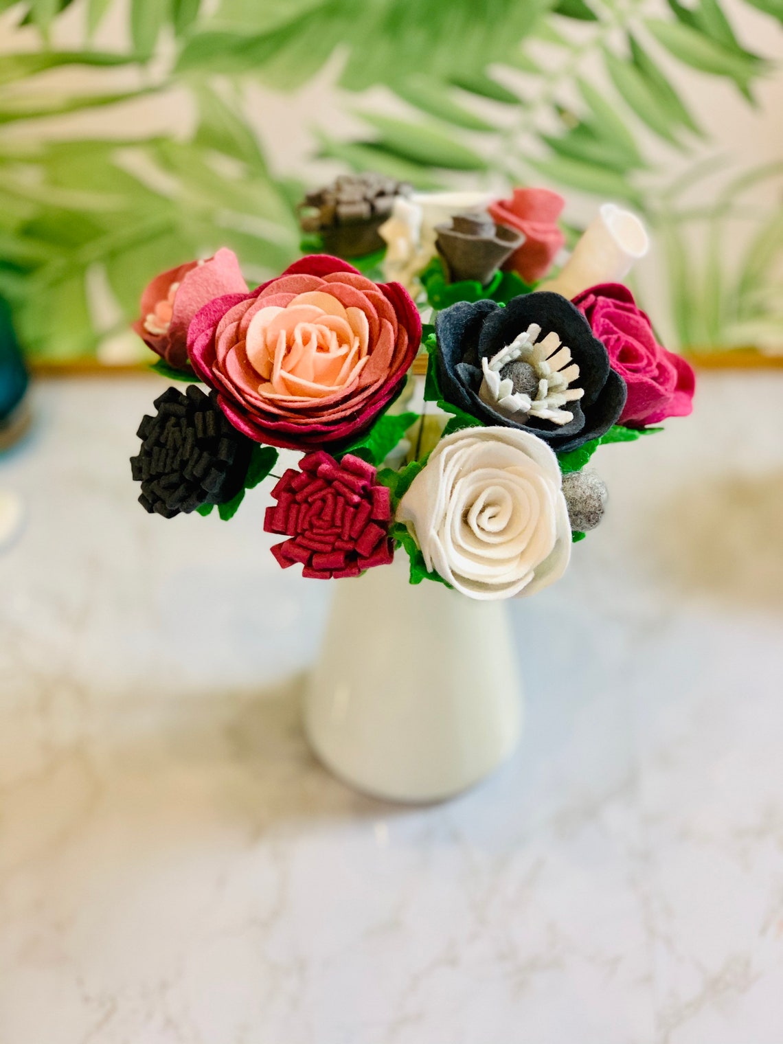 Dusky Pink Grey and White Felt Flowers | Etsy