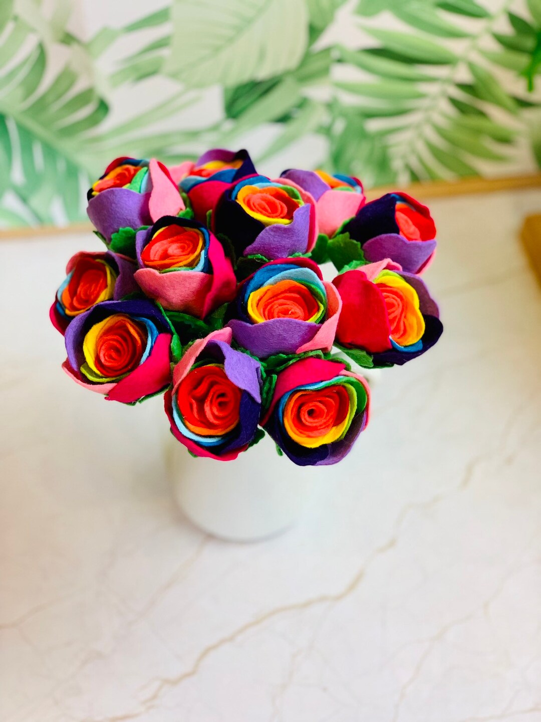 Rainbow Felt Rose Stem: Handmade Floral Gift - Etsy