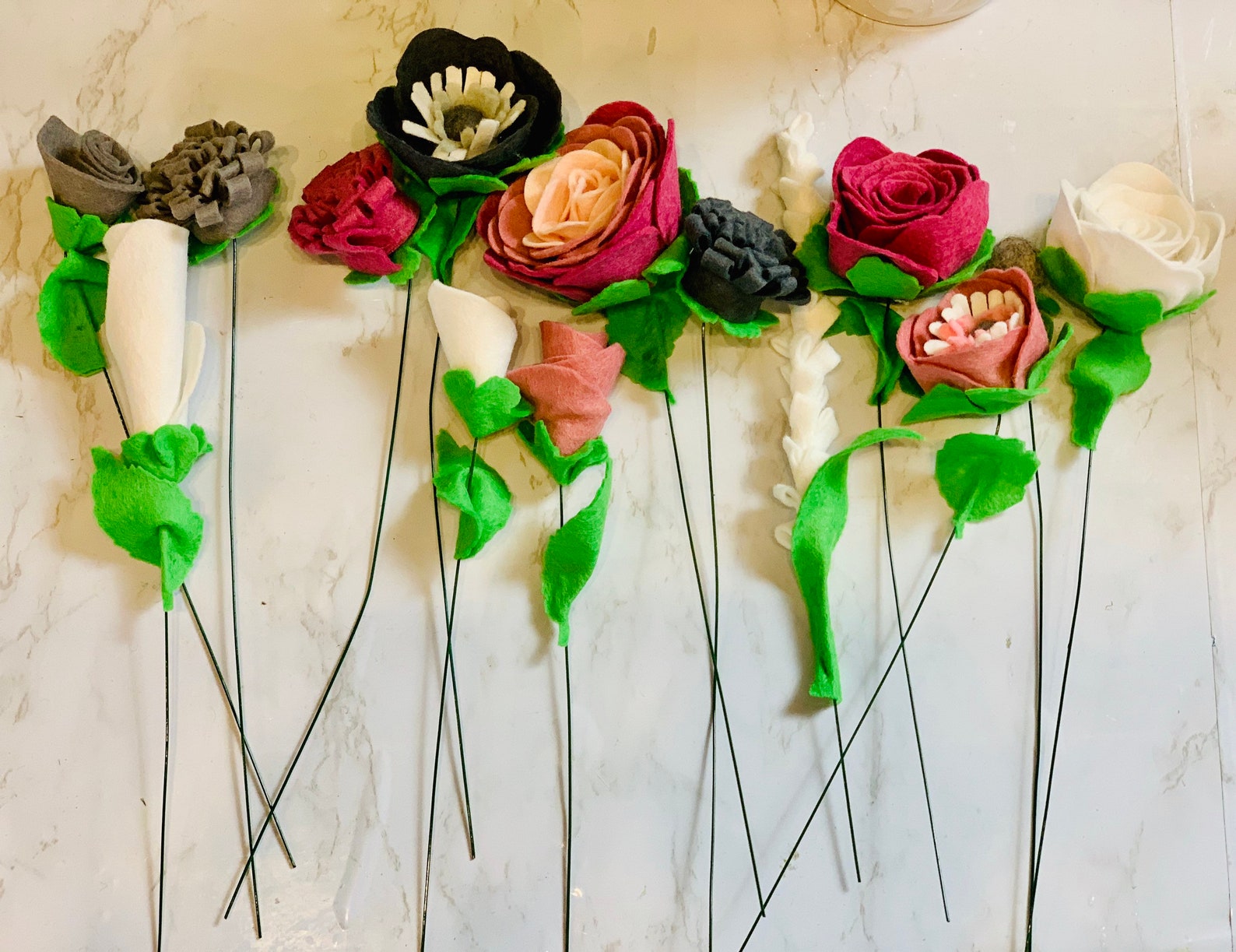 Dusky Pink Grey and White Felt Flowers - Etsy