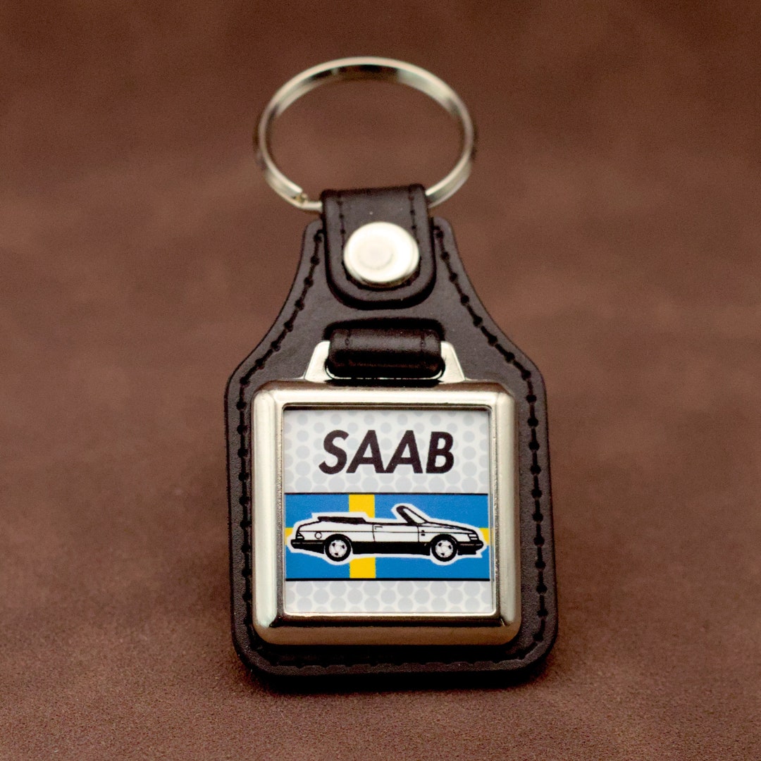 Saab 900 Aero Convertible Keychain Leatherette & Chrome Swedish Classic ...