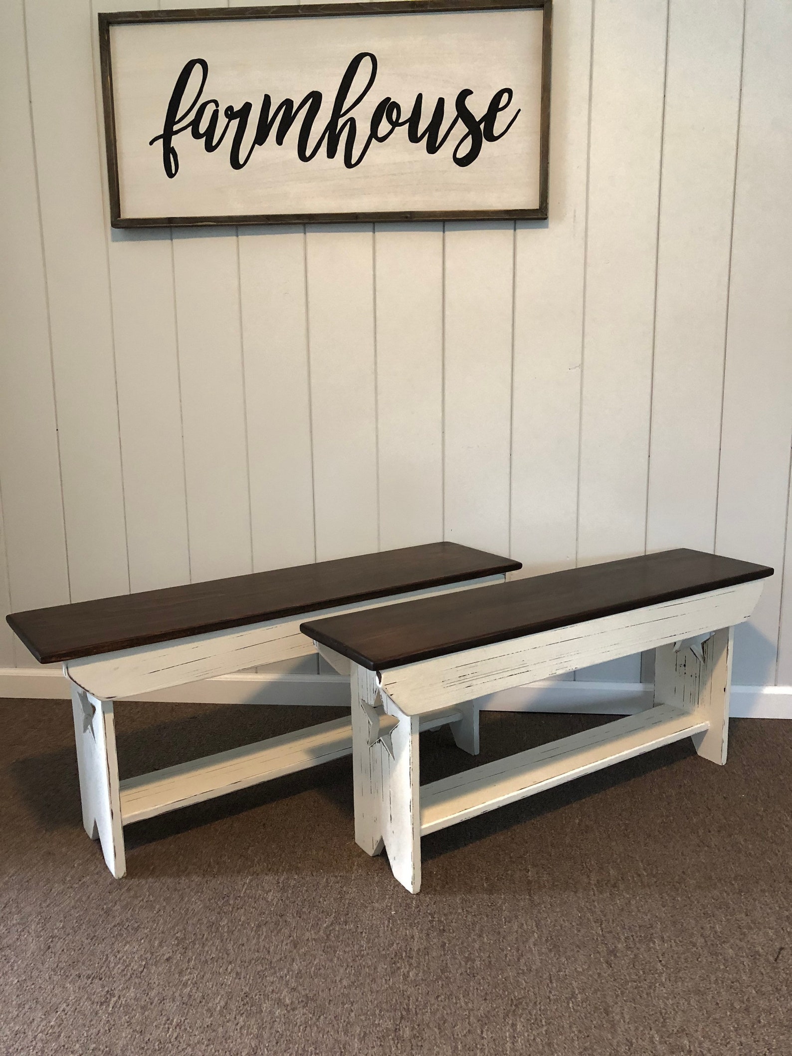 Farmhouse Country Wood Bench Distressed FREE SHIPPING | Etsy