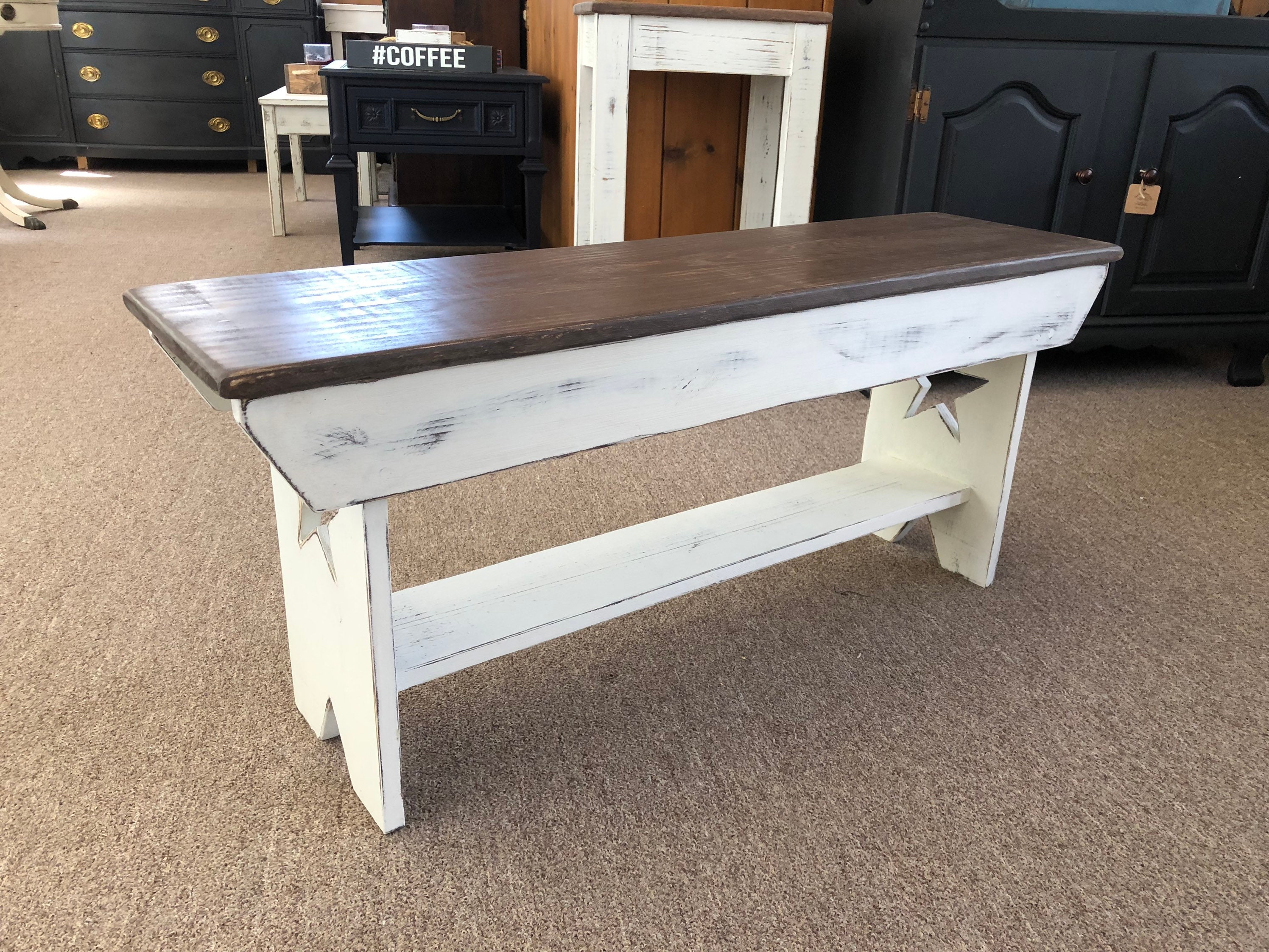 Farmhouse Country Wood Bench Distressed FREE SHIPPING | Etsy