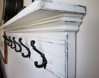 Coat Rack With 4 Inch Wall Shelf / Black Style Hooks / Farmhouse ...