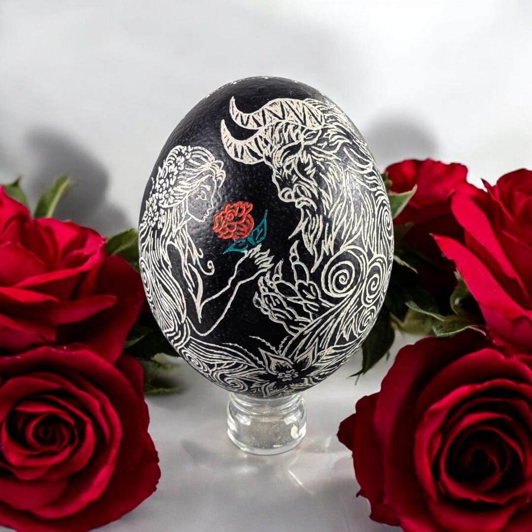 Beauty and the Beast Ostrich Egg Art - Colorful Artisan Easter Egg ...
