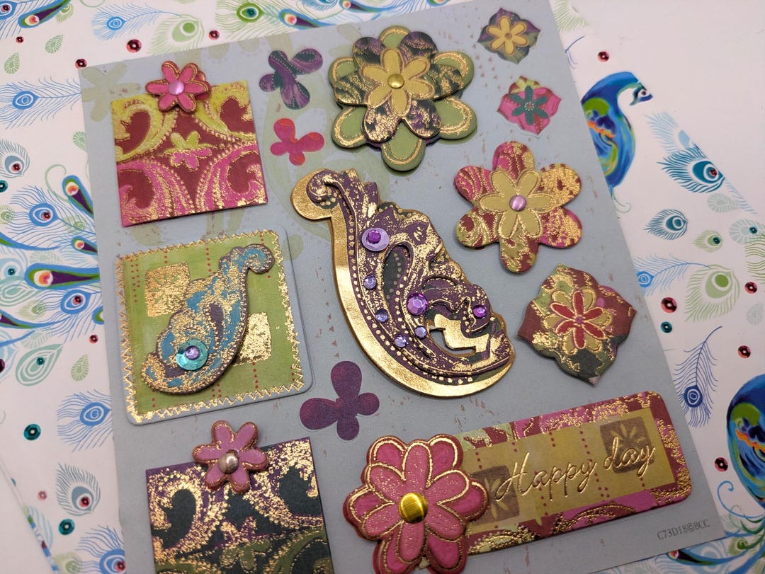 3D Decoupage Sticker Set - Gold and Flowers - Etsy
