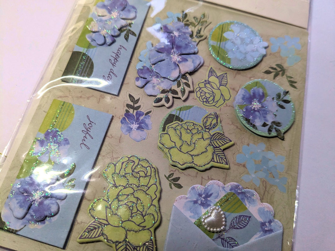 3D Decoupage Sticker Set Green and Blue Flowers - Etsy