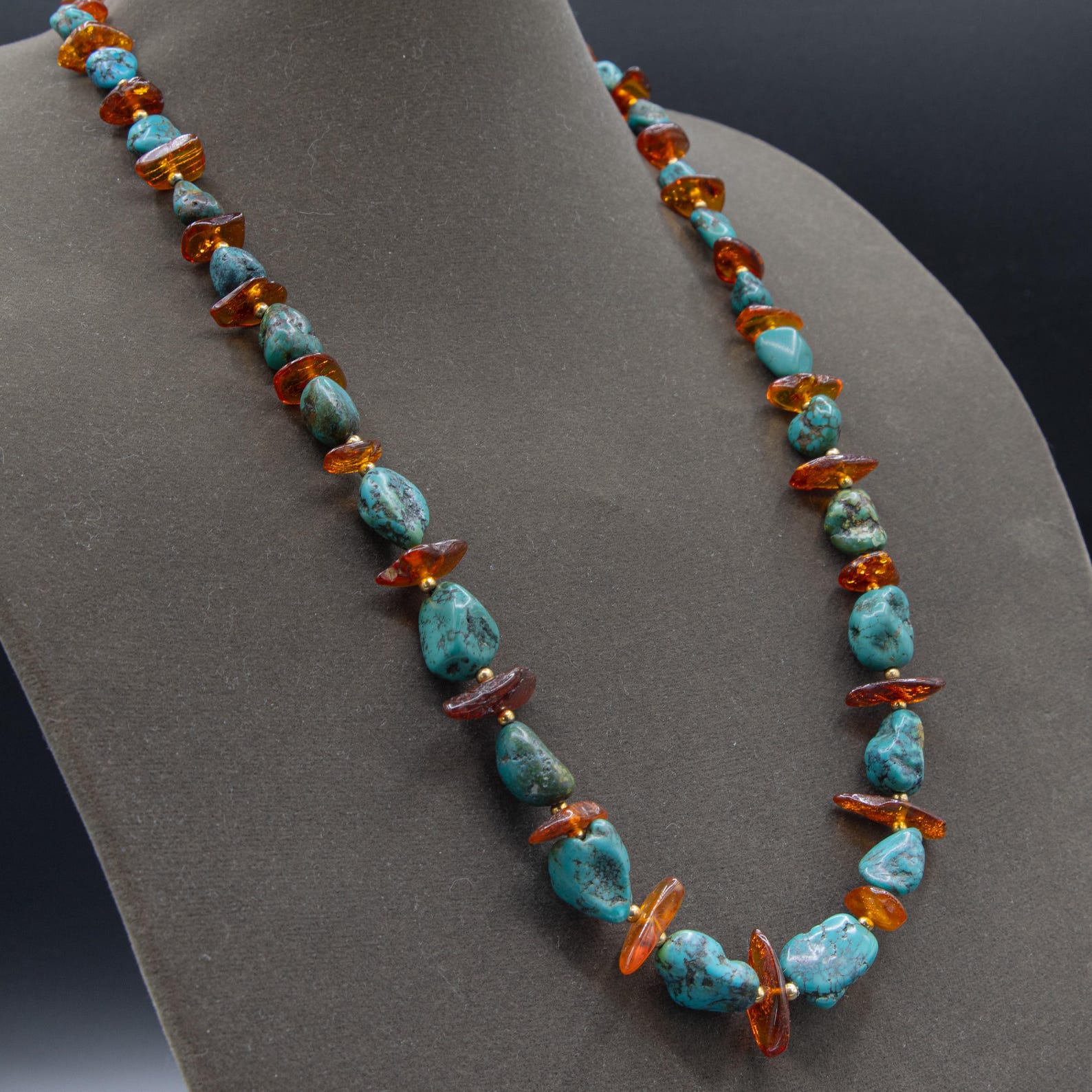 Southwestern Style Turquoise and Amber (copal) Necklace - 28" - Etsy