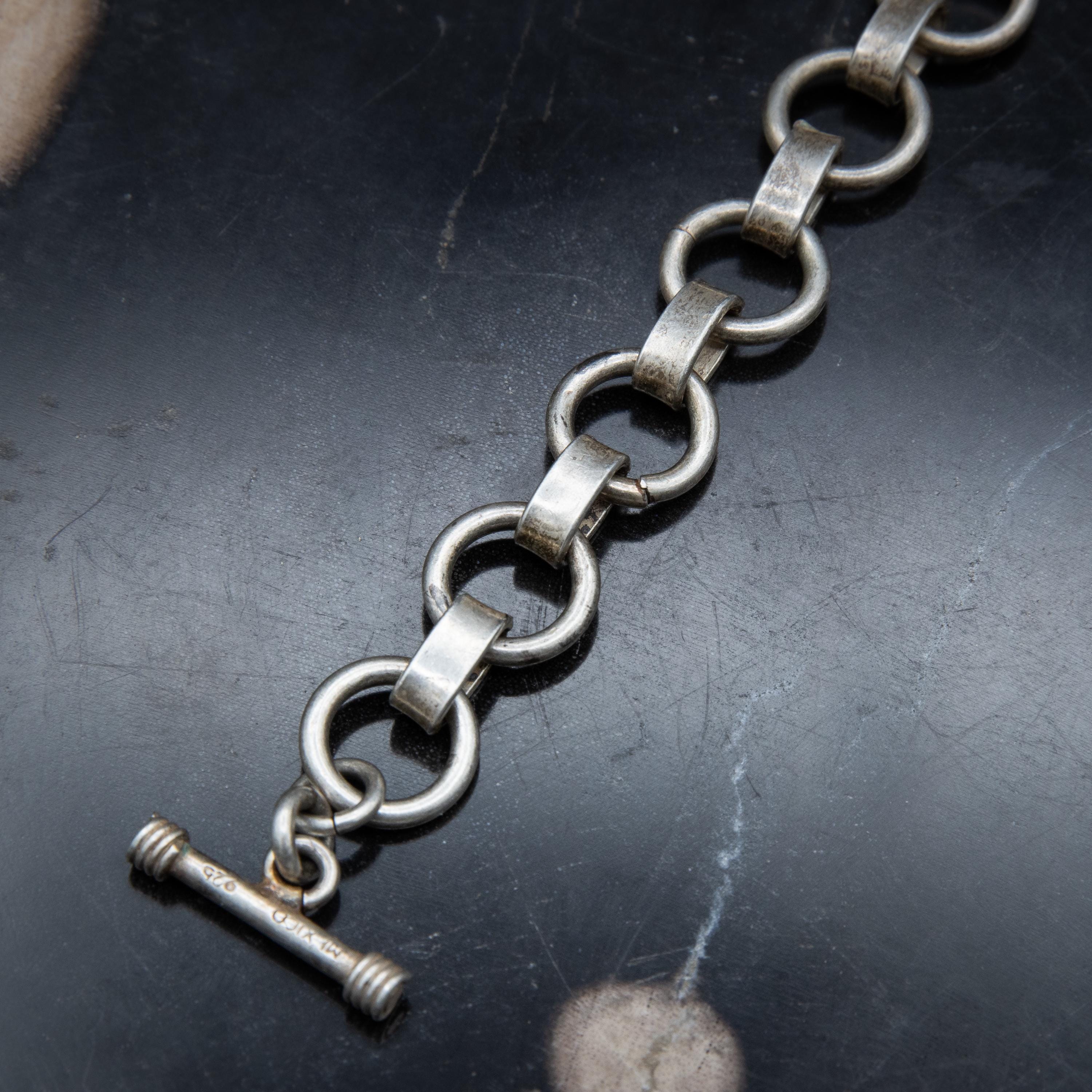 Vintage Taxco, Mexico Sterling Silver Simple Link Charm Bracelet - Etsy