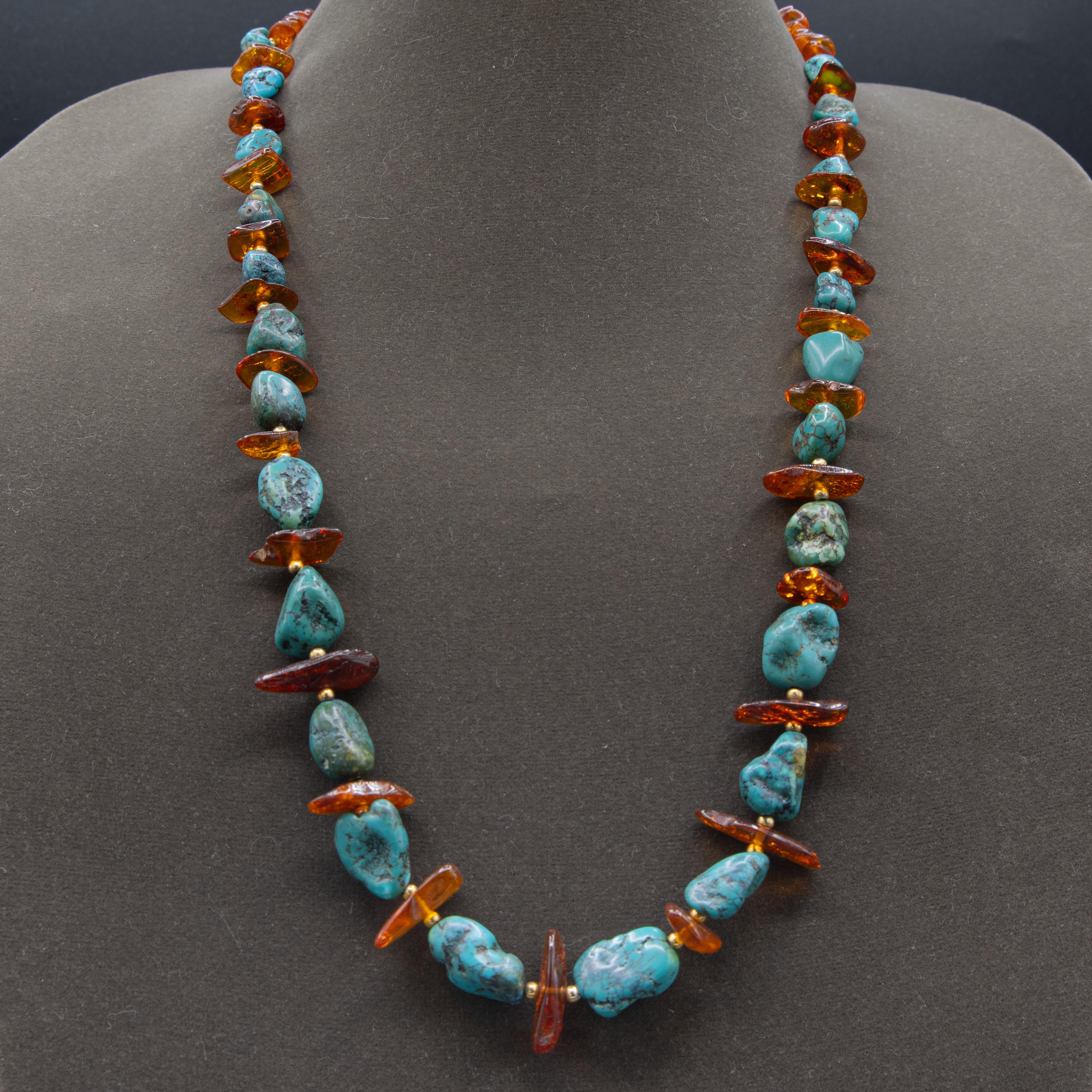 Southwestern Style Turquoise and Amber (copal) Necklace - 28" - Etsy
