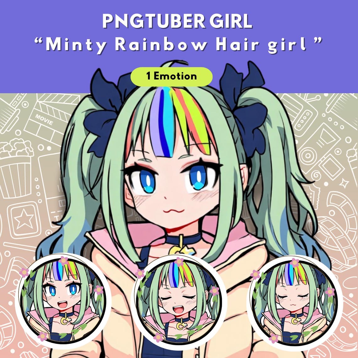 Premade Live2d Vtuber Model, Female Pngtuber With Rainbow Hair ...