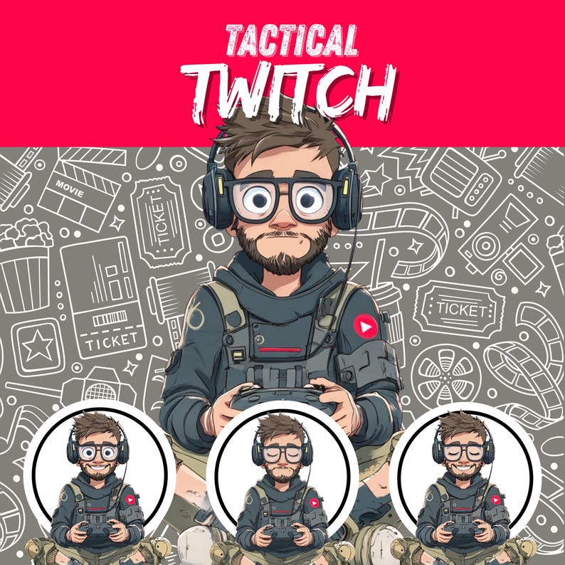 Tactical Gamer Pngtuber, Rugged Vtuber Avatar, Bearded Streamer Model ...