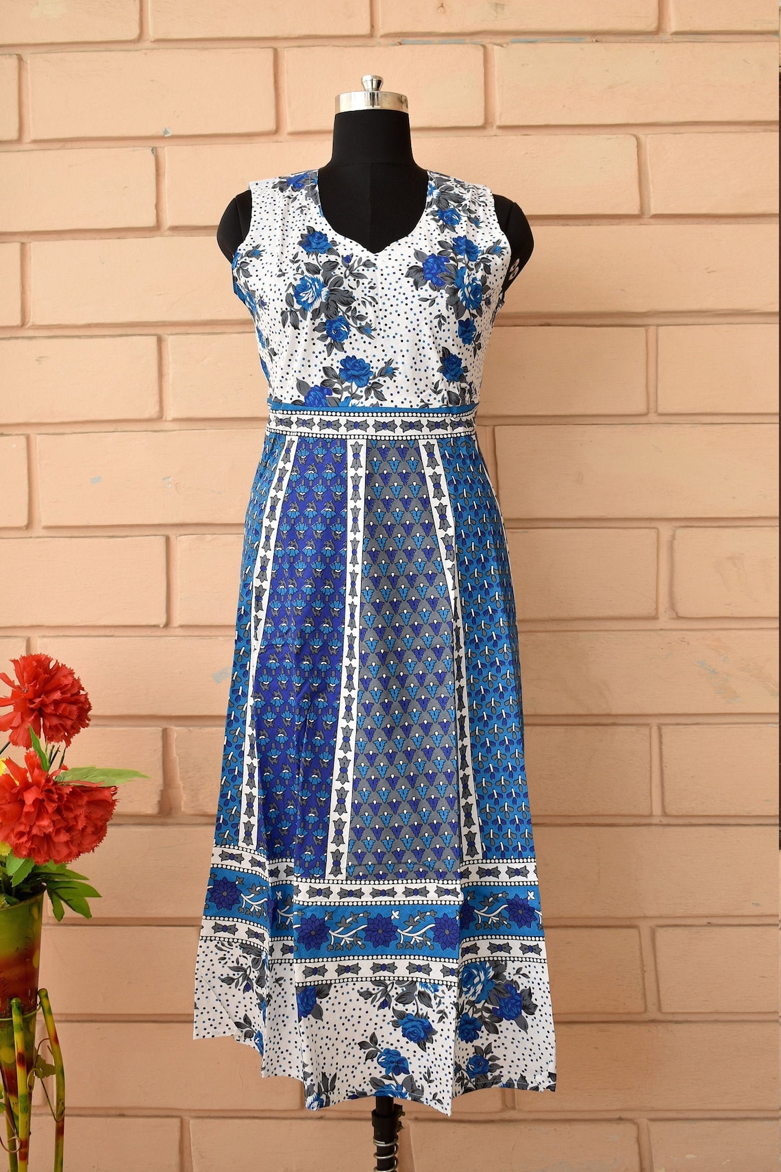 Indian Women Long Dress Floral Print Cotton Frock Suit | Etsy