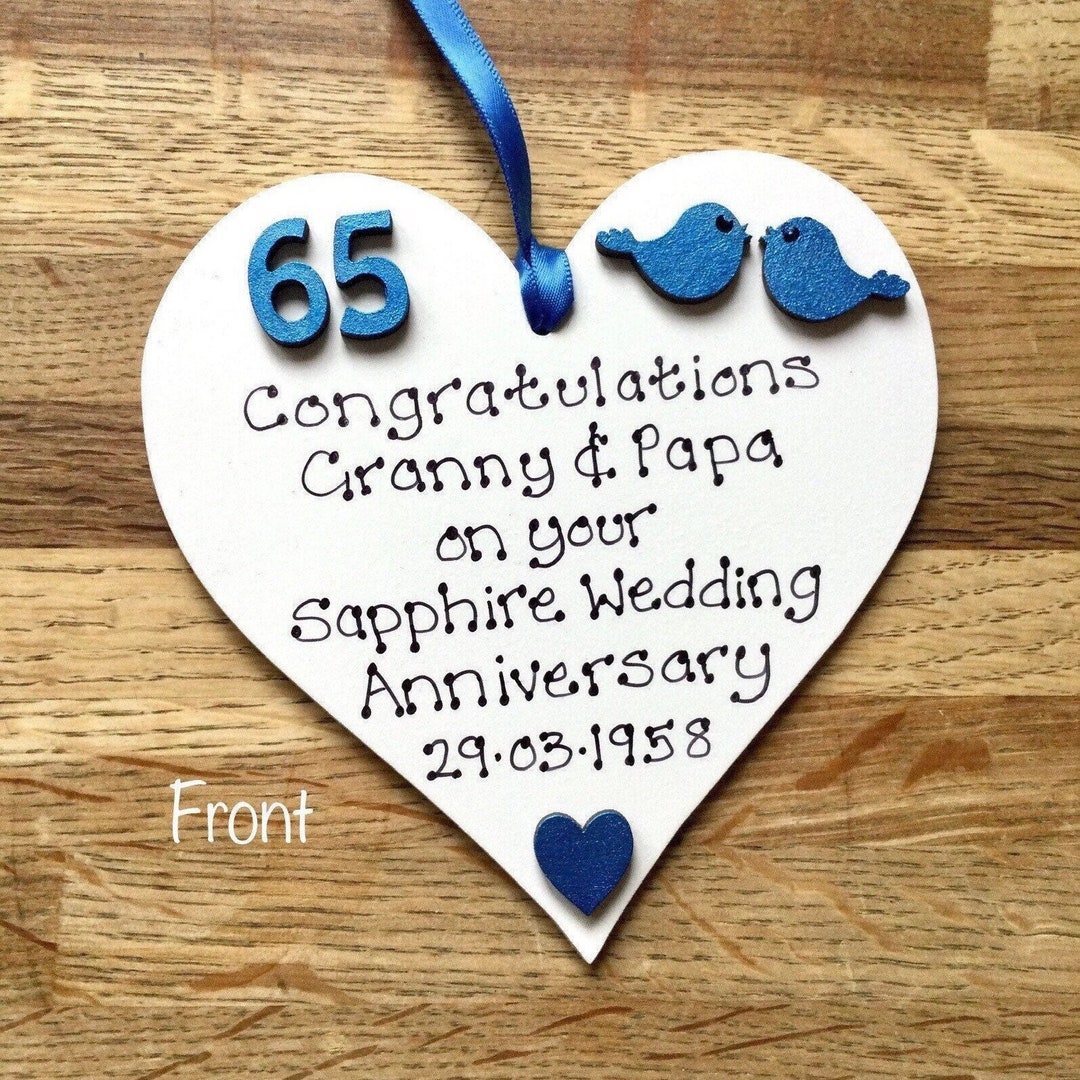 Blue Sapphire 65th Wedding Anniversary Personalised Gifts - Lovebirds 3D Wooden Heart - Etsy UK