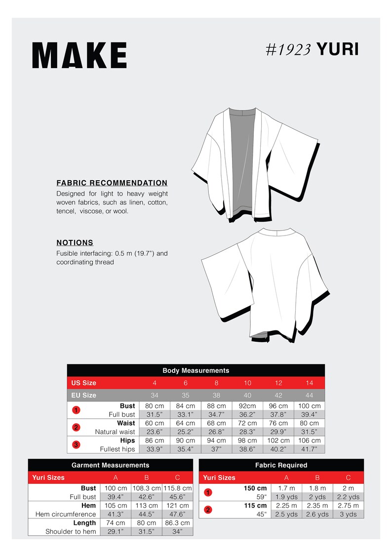 Yuri Kimono Sizes Small Large digital Sewing Pattern With Tutorial by ...