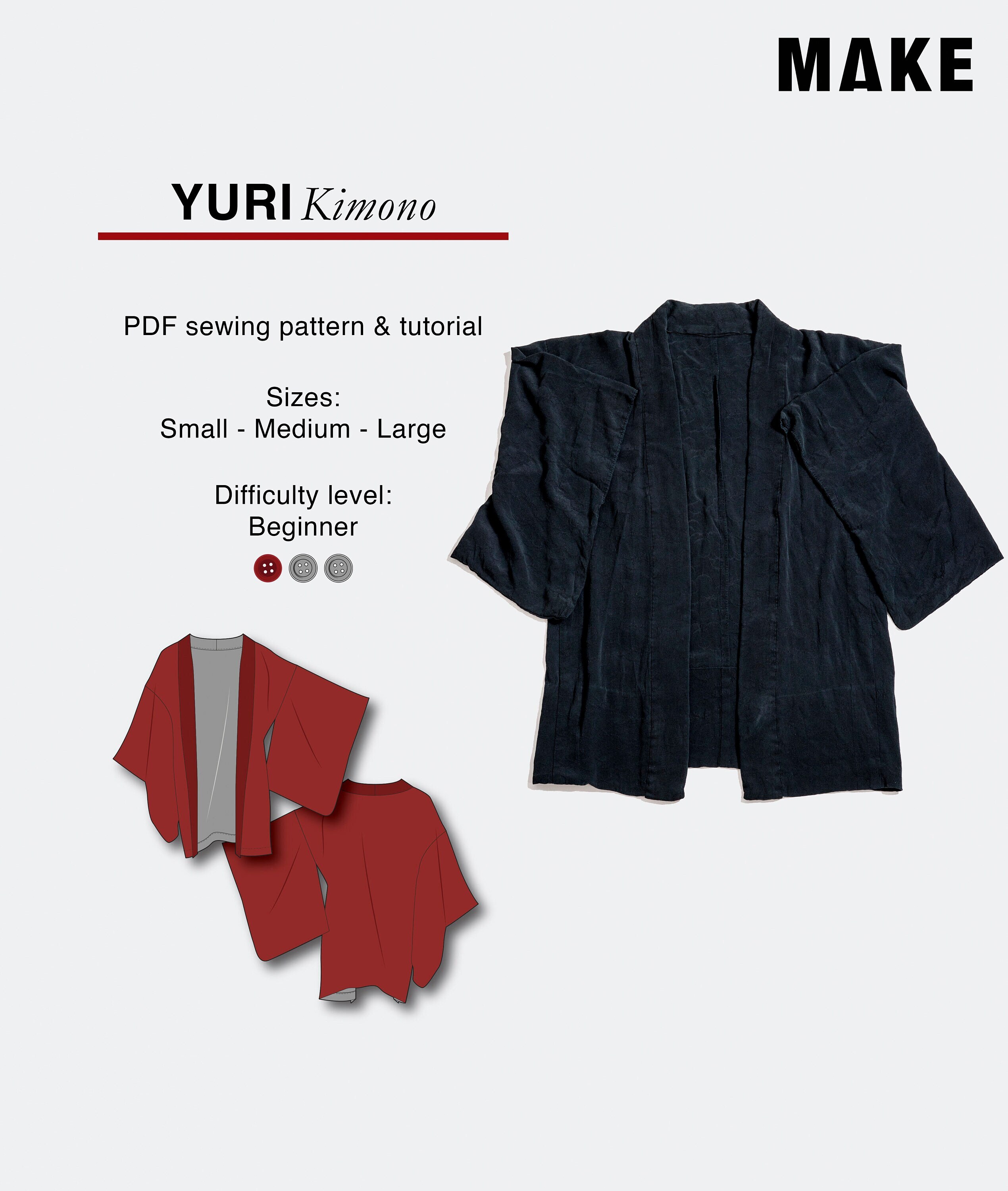 Yuri Kimono Sizes Small - Large (digital) Sewing Pattern With Tutorial ...