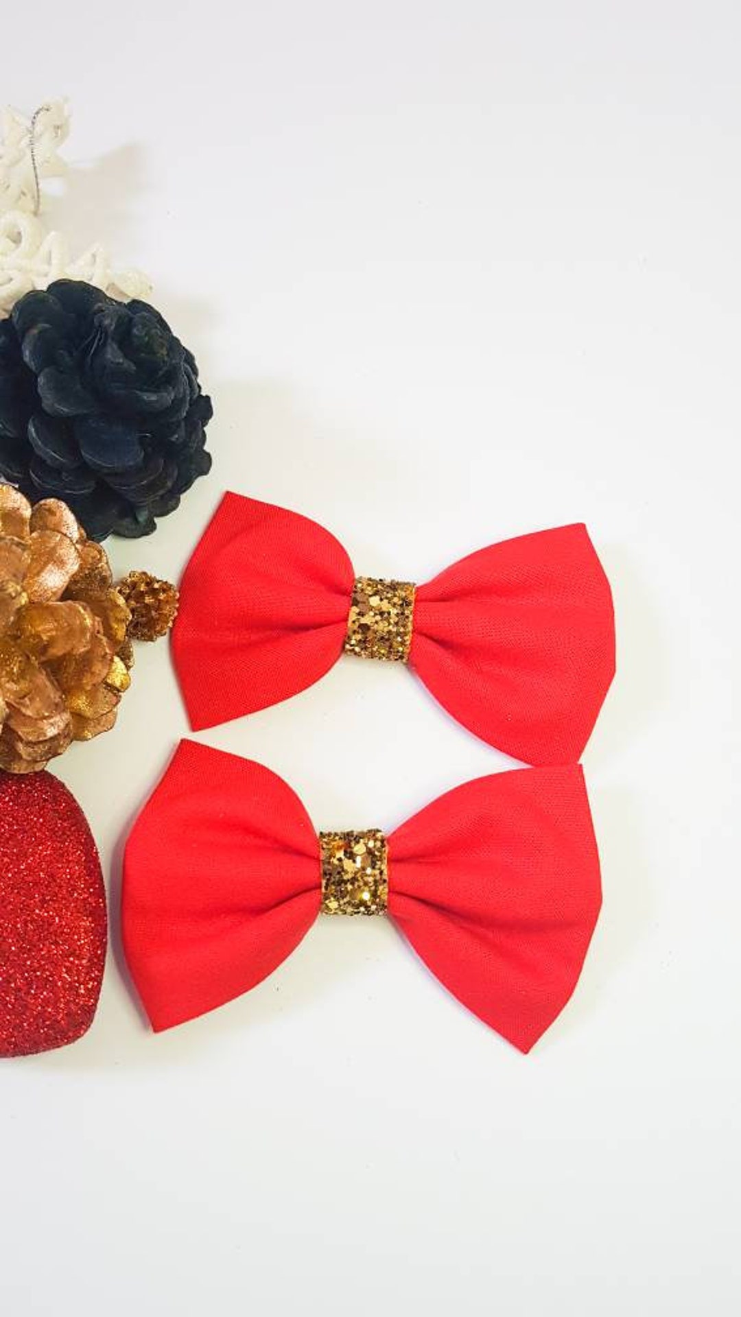 Red and Gold Bow Summer Hair Bow Glitter Bow Red Bow Hair Bow Set Party ...
