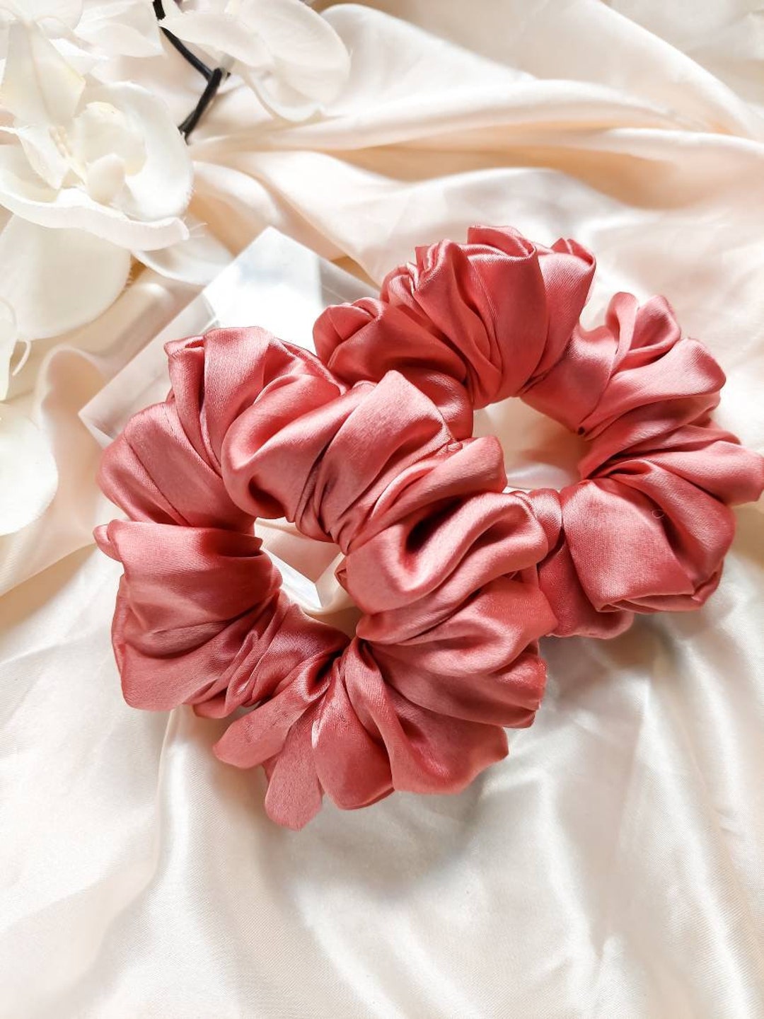 Rose Pink Satin Scrunchie Scrunchie Hair Tie Satin Satin - Etsy