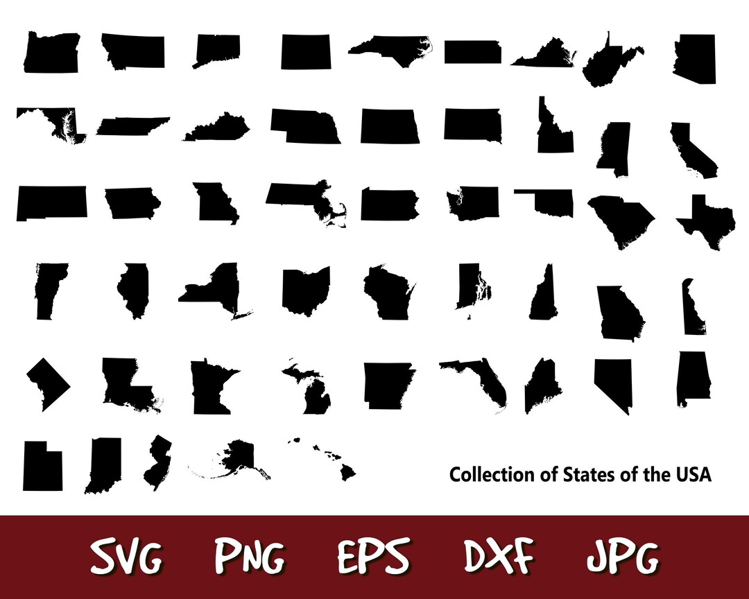50 State Svg 50 United States of America SVG All States Silhouette US ...