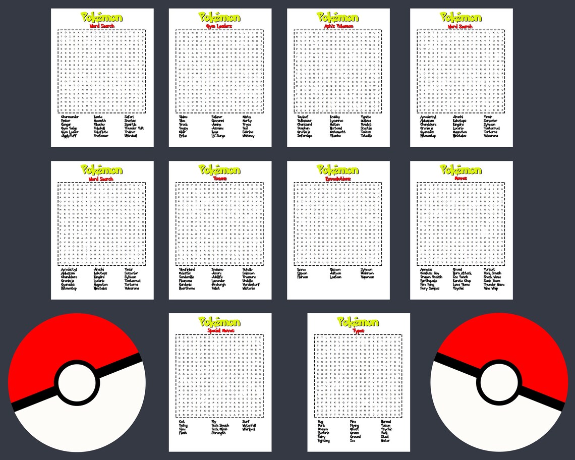 10 Pokemon Word Searches Pokemon Word Games Pokemon Activity - Etsy