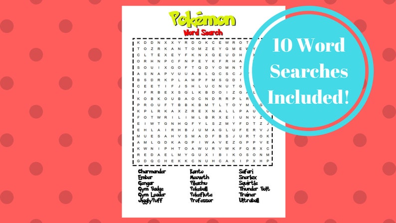 10 Pokemon Word Searches Pokemon Word Games Pokemon Activity - Etsy