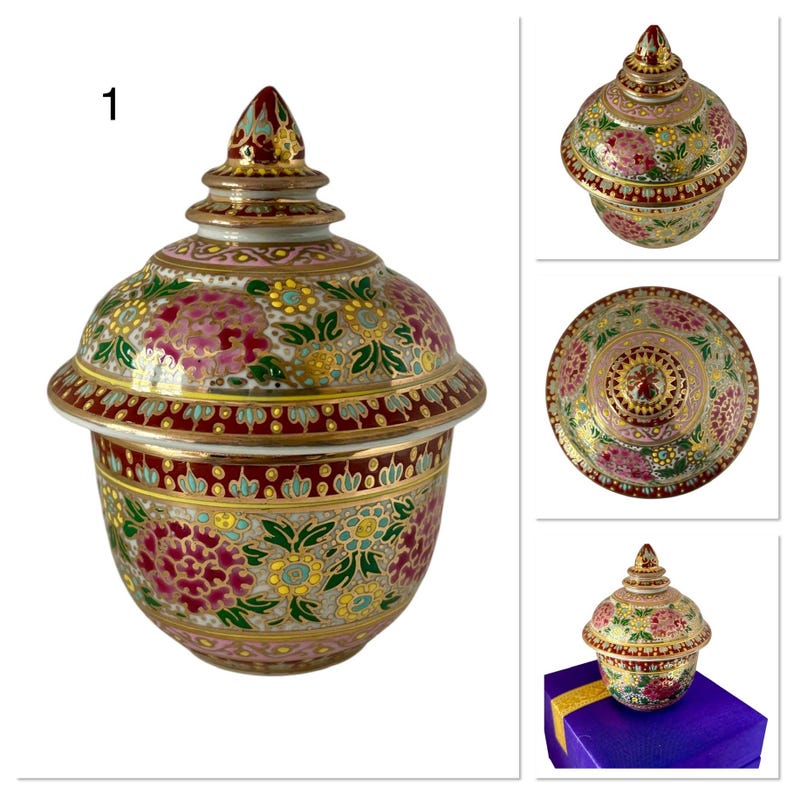 NEW ARRIVAL Thai Benjarong Handmade Porcelain, Ceramic Jar With Lid ...
